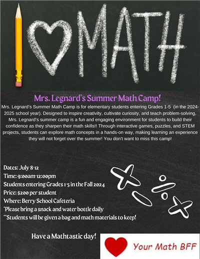 Bethel Parks and Recreation: Mrs. Legnard's Summer Math Camp
